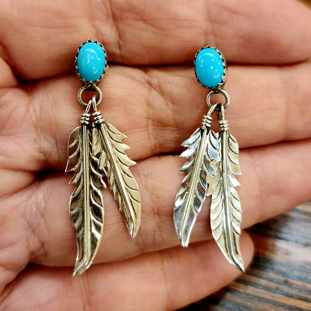 Navajo Two Feathers & Turquoise Earrings – Gathering Tribes