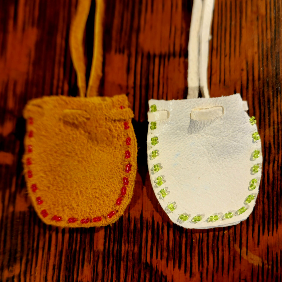 Small Brown Leather Pouches with Beaded Border – Gathering Tribes